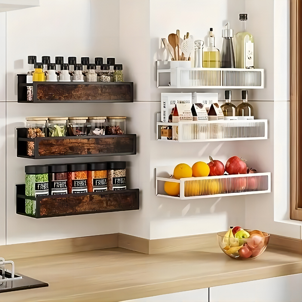 Kitchen Organzier Spice Rack Wall Mounted Free Drilling Condiments Rack ...