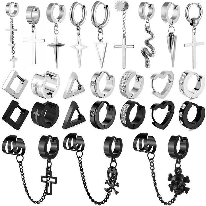 1PC Punk Style Stainless Steel Earring Cross Earrings Dangling Earrings ...