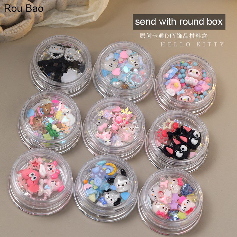 Rou Bao Nail Kitty Material Box Cartoon Sanrio Cat Heart Bow Pearl ...