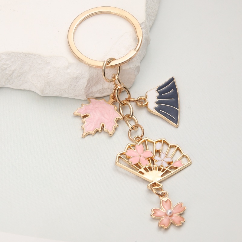Cartoon Fan Mount Fuji Maple Leaf Cherry Blossom Enamel Keychain Plant Flower Key Ring For Women ...