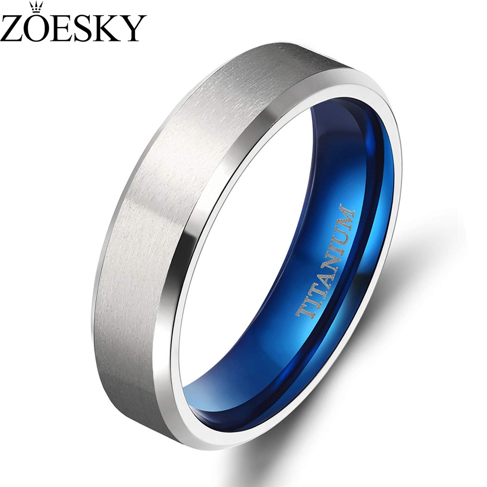 ZOESKY Titanium Ring 6MM Wedding Band Blue and Sliver in Comfort Fit ...