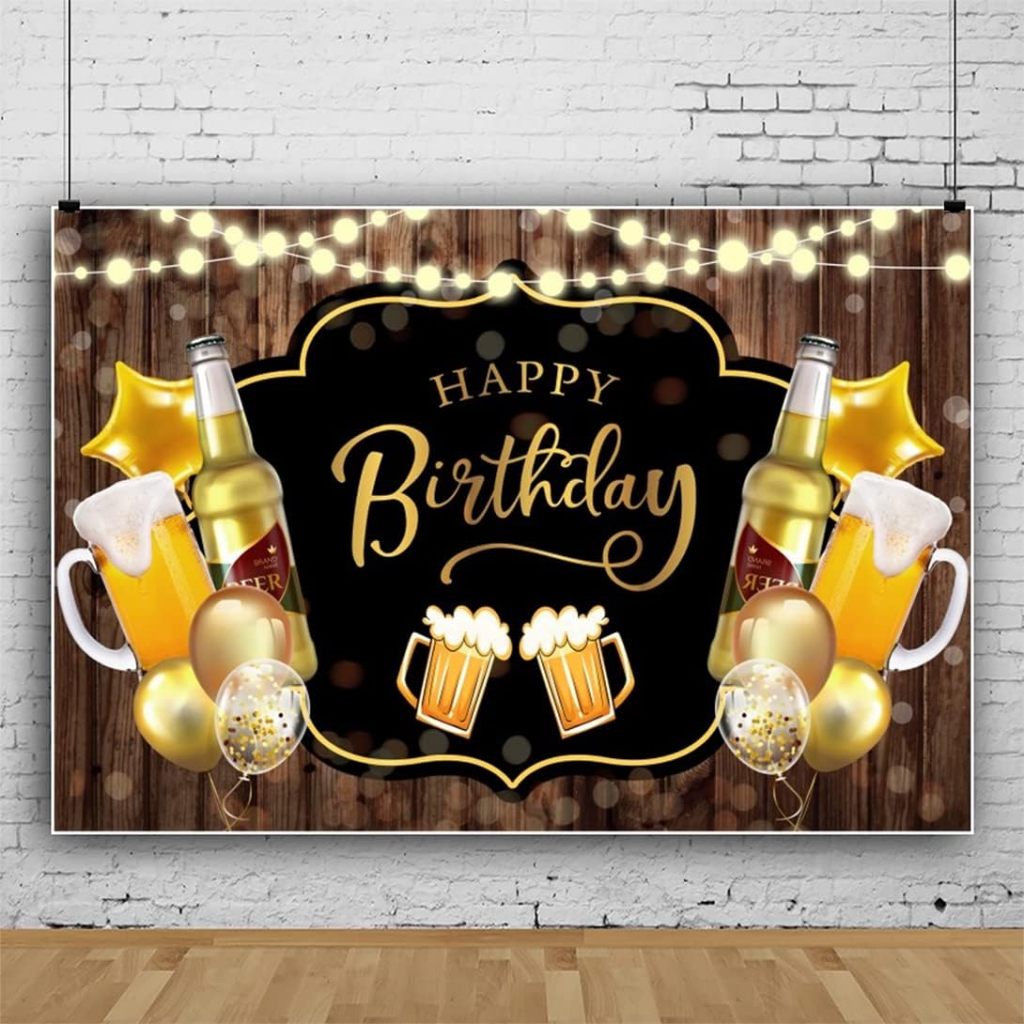 5x3ft Cheers and Beers Happy Birthday Backdrop Rustic Wooden Board ...