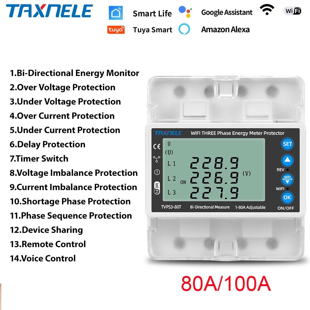 taxnele 3 Phase 380V 80A 100A Tuya WiFi Smart Bi-Directional Energy ...