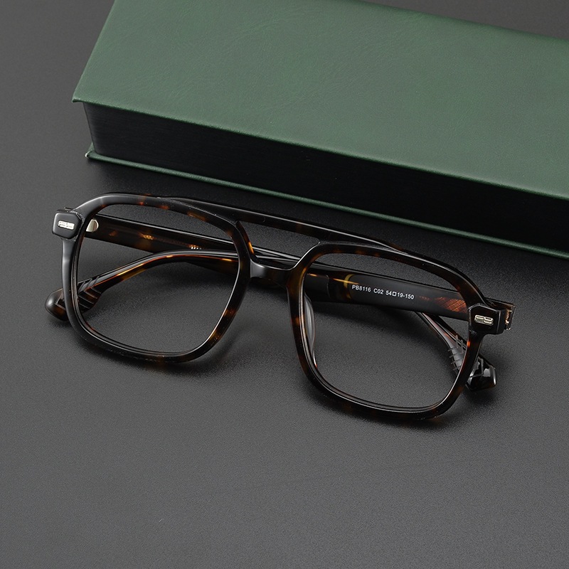 Fashion High Quality Acetate Glasses Frame Wide Edge Double Beam Pilot ...