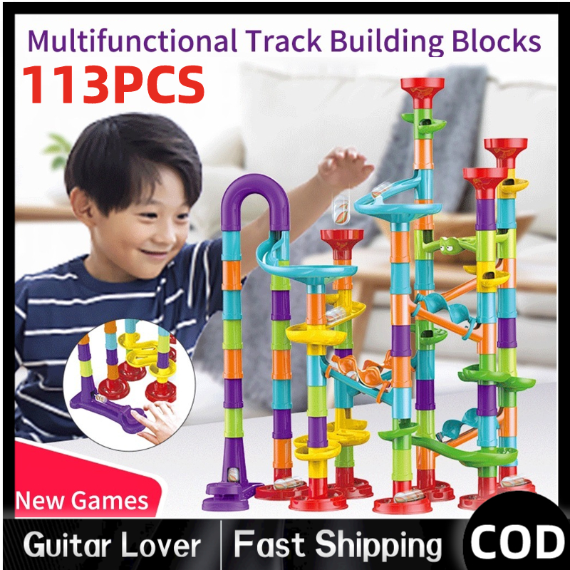 [Lowest] 113PCS 3D Big Marble Run Maze Balls Toys Set DIY Construction ...