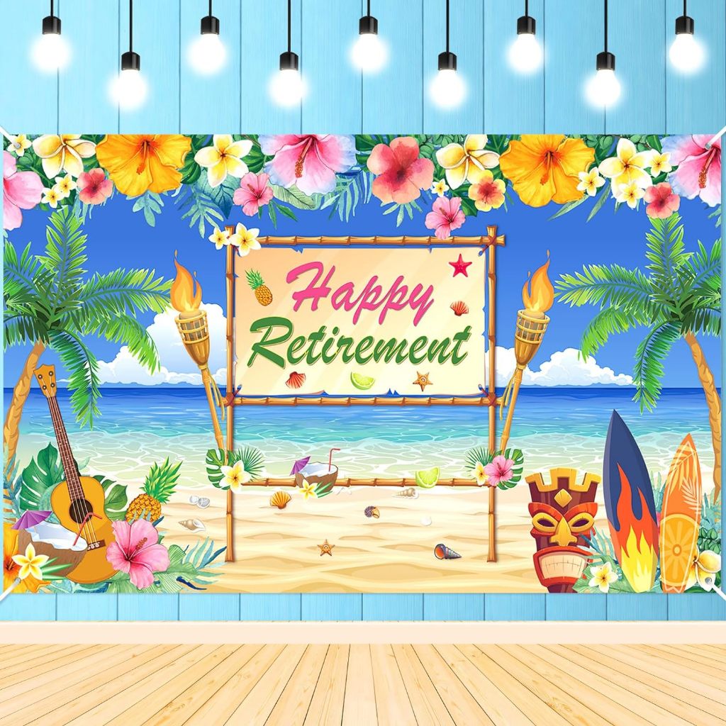 5x3ft Hawaiian Retirement Banner Aloha Beach Themed Retirement Party ...