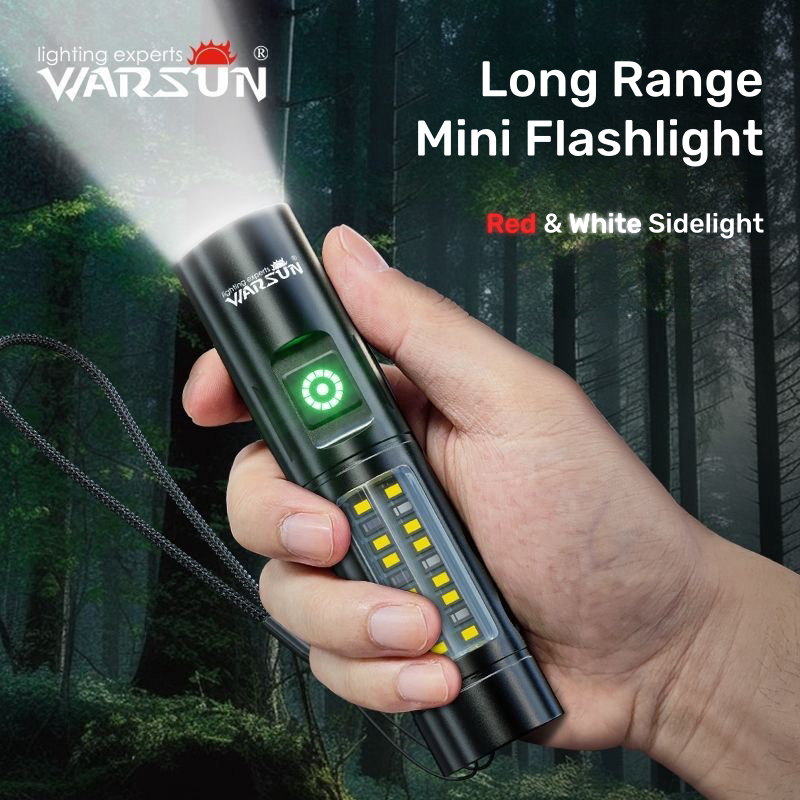 WARSUN 605 Mini Flashlight COB Light Flshlight Rechargeable Waterproof ...