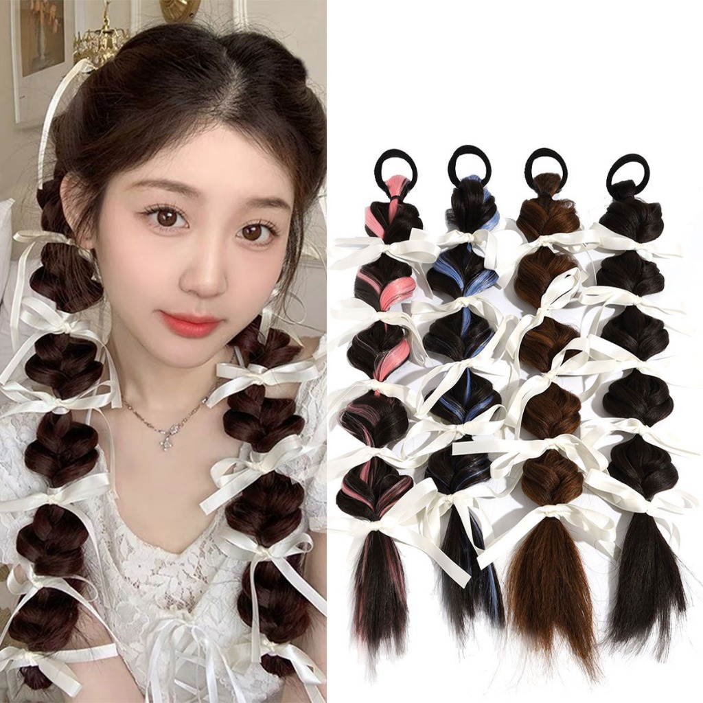 Wig Braid For Women Girls Double Ponytail Artificial Hair ribbon Bubble ...