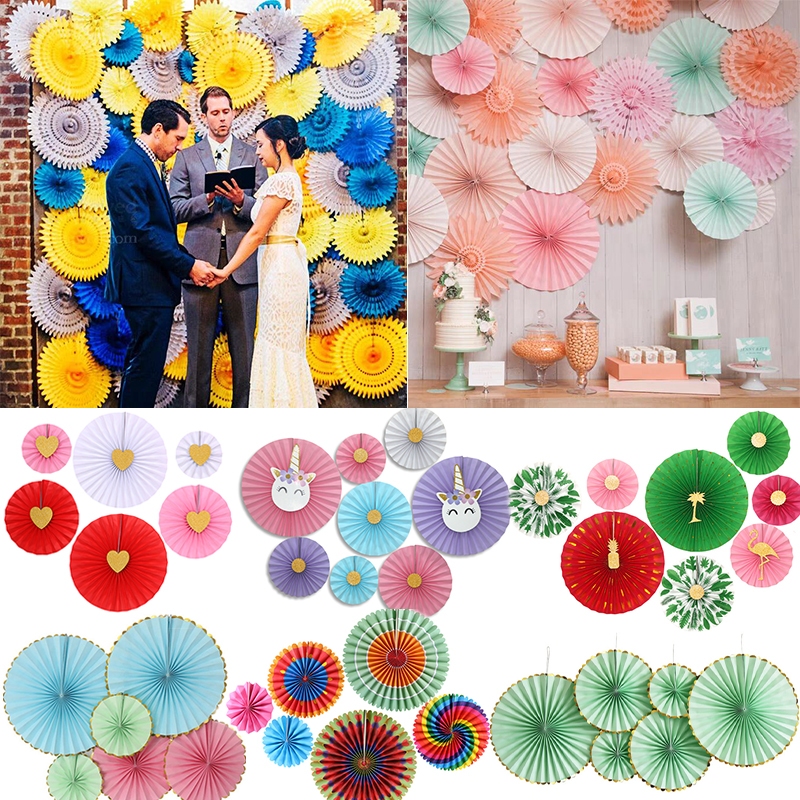 Party Hanging Paper Fans Set Round Flowers Fans Banner Hanging Paper ...