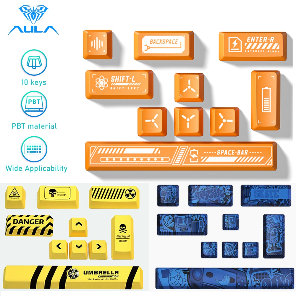 Aula Pbt 3-Color Keycaps 10-Key High-Quality Detachable Non-Slip Wear ...