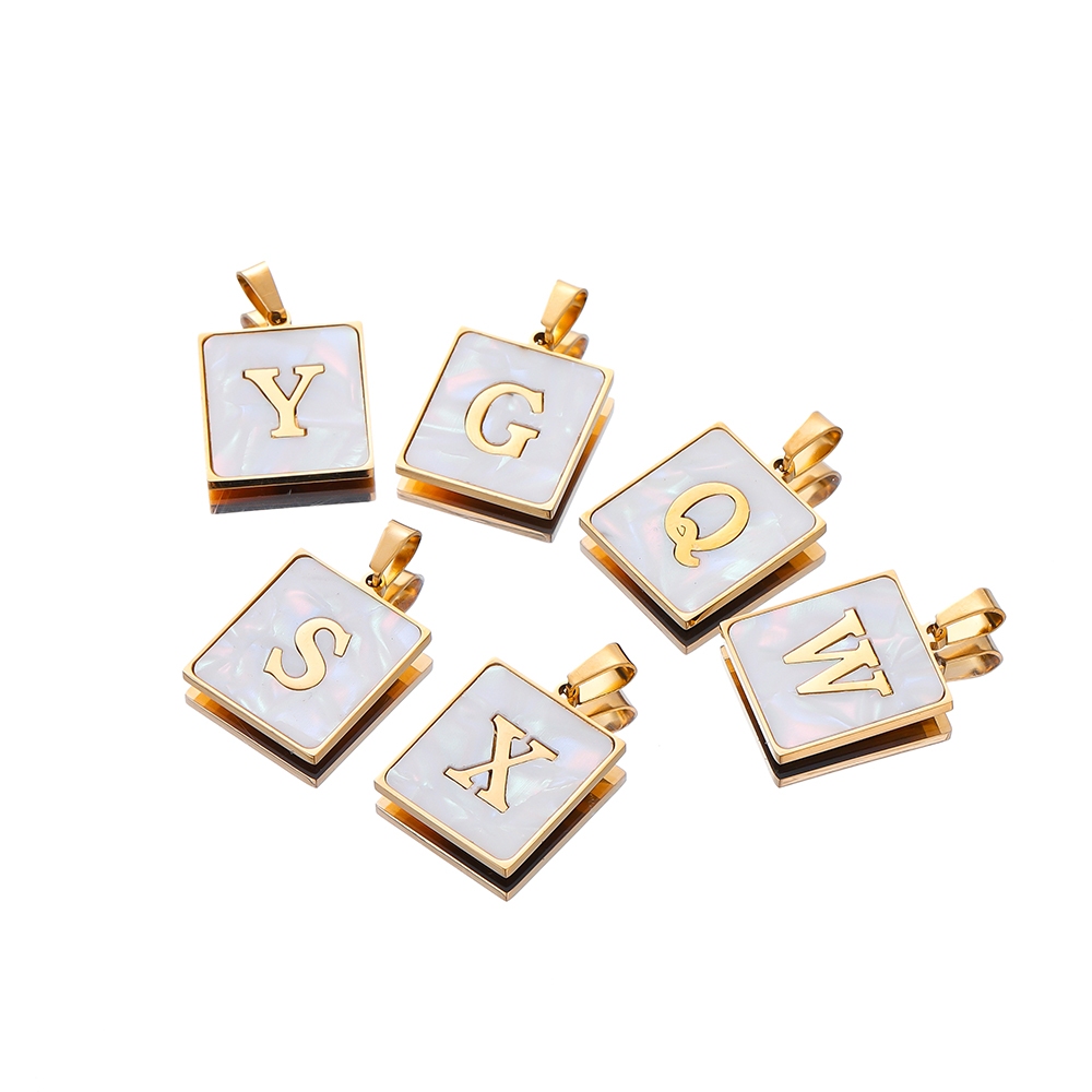 St. kunkka 1Pcs 20 * 22mmA-Z Stainless Steel Square Imitation Shell ...