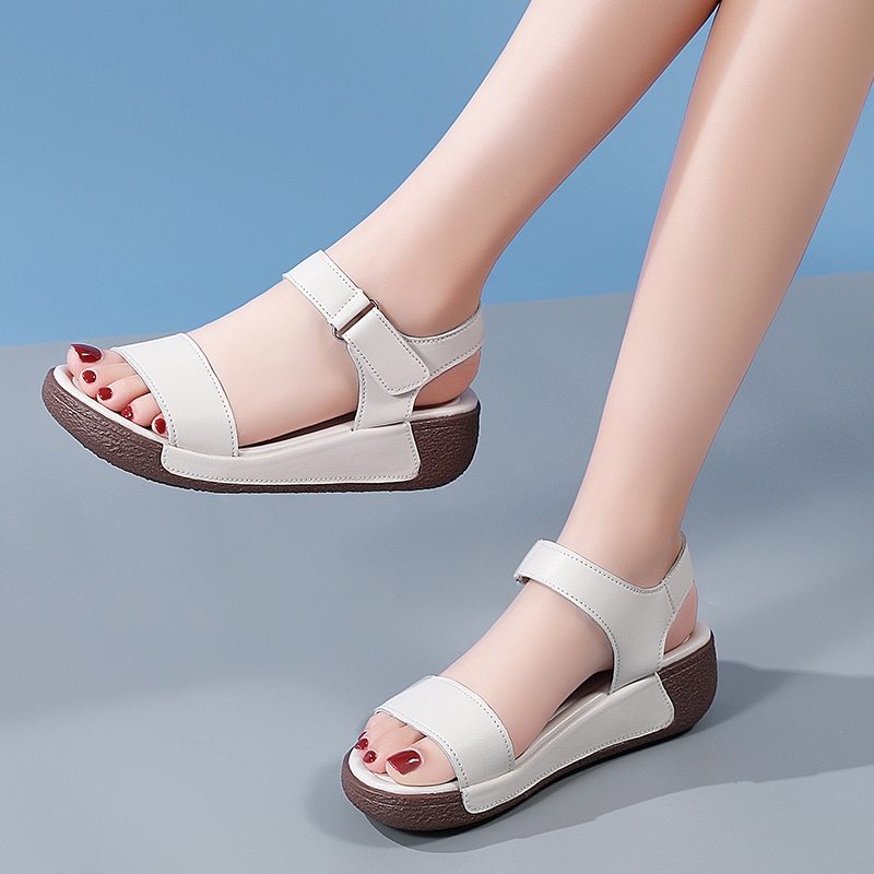 Fashionable genuine leather one-line sandals, simple and versatile ...