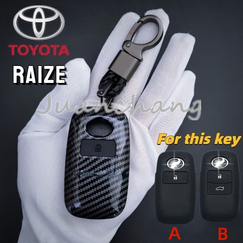 2 Buttons Carbon Fiber ABS Car Key Cover Case with Keychain for Toyota ...