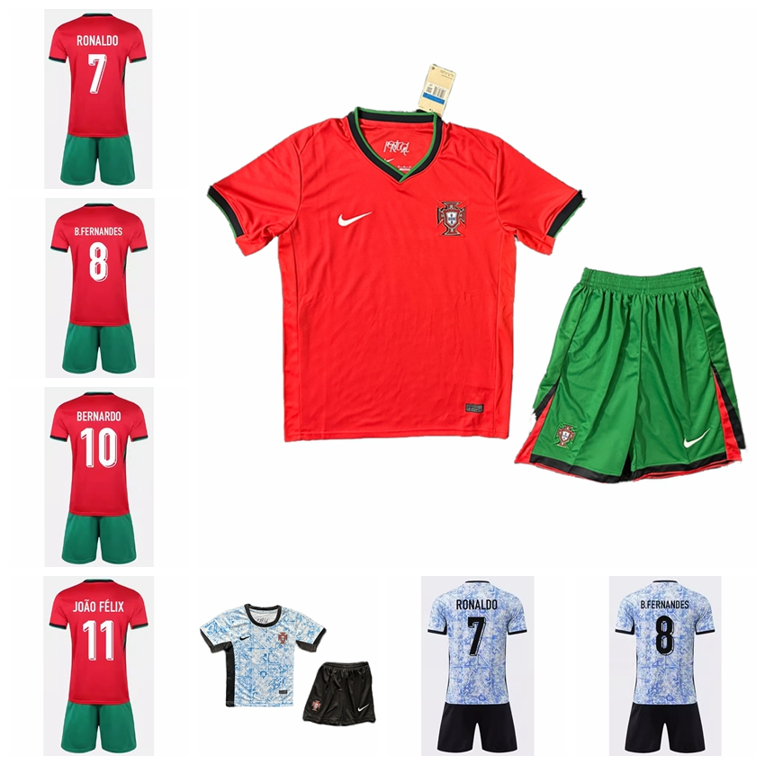 2024-25 Portugal Home Away UEFA European Football Championship Kids Jersey Set Cristiano Ronaldo ...