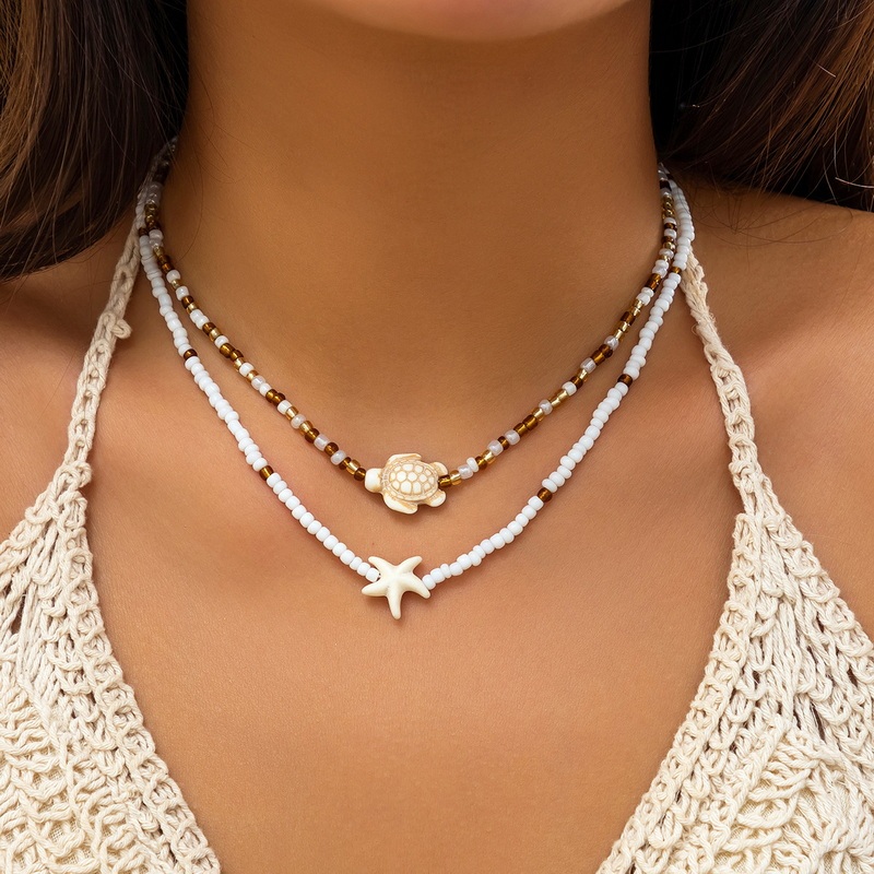 Gmai 2pcs Starfish and Turtle Necklace Set Fashionable Beach Clavicle ...