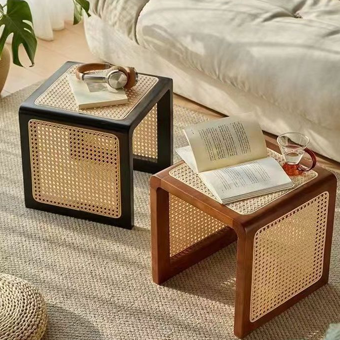 Pure Solid Wood Rattan Retro Japanese Style Bedside Table B & B ...