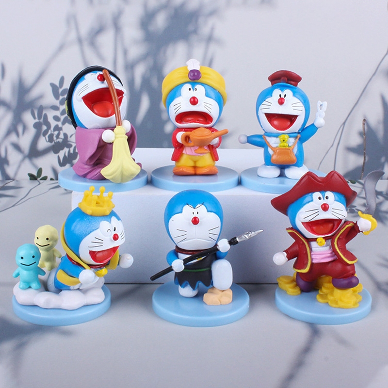 6Pcs/Set 6-7cm Doraemon Anime Figure Blue Cute Robot Cat Q Version Cake ...