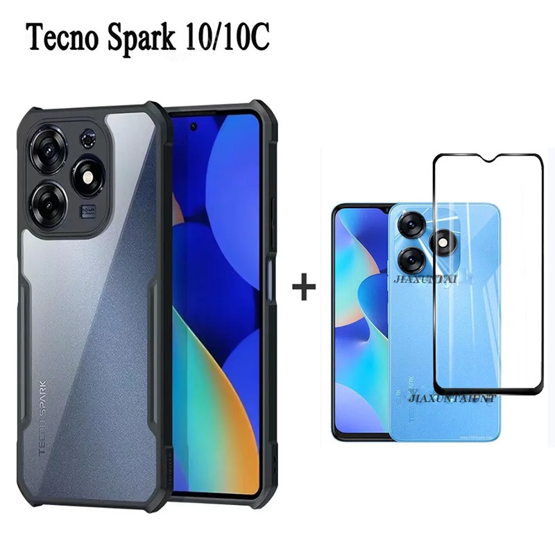 2in1 Tecno Spark 10 10C 4G Case For Spark10 Spark10C Shockproof Phone Case + Full Cover Tempered ...