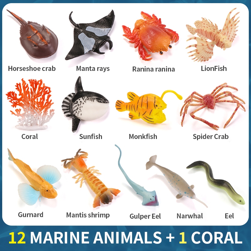 Mini Sea Life Action Figures Marine Aquarium Animal Dolphin Crab Shark ...