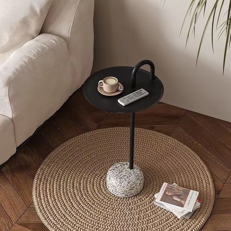 Light Luxury High-End Terrazzo Round Small Coffee Table Hole Stone Side ...