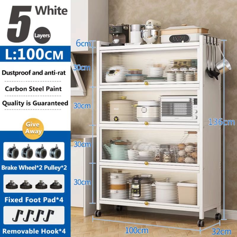 LOWEST PRICE 3/4/5 Layers Kitchen Rack Dustproof Storage Cabinet Carbon ...