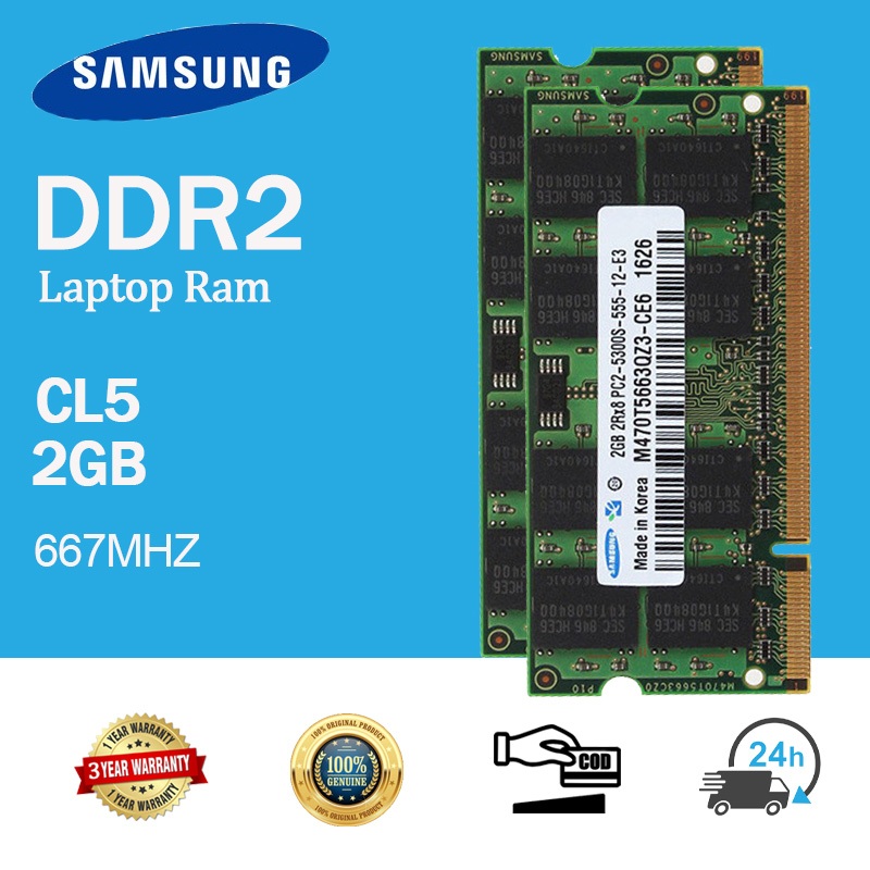 Samsung 2GB DDR2 RAM 667Mhz Memory 2Rx8 PC2-5300S 200pin SODIMM Laptop ...