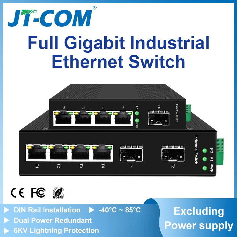 JT-COM Gigabit 4 port Ruggedized Switch Industrial 2 SFP And 4 RJ45 DiN ...