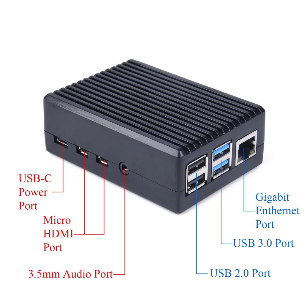 Raspberry Pi 4 Aluminum Alloy Case Cover Black Box Metal Protective Shell Cooling Enclosure For ...