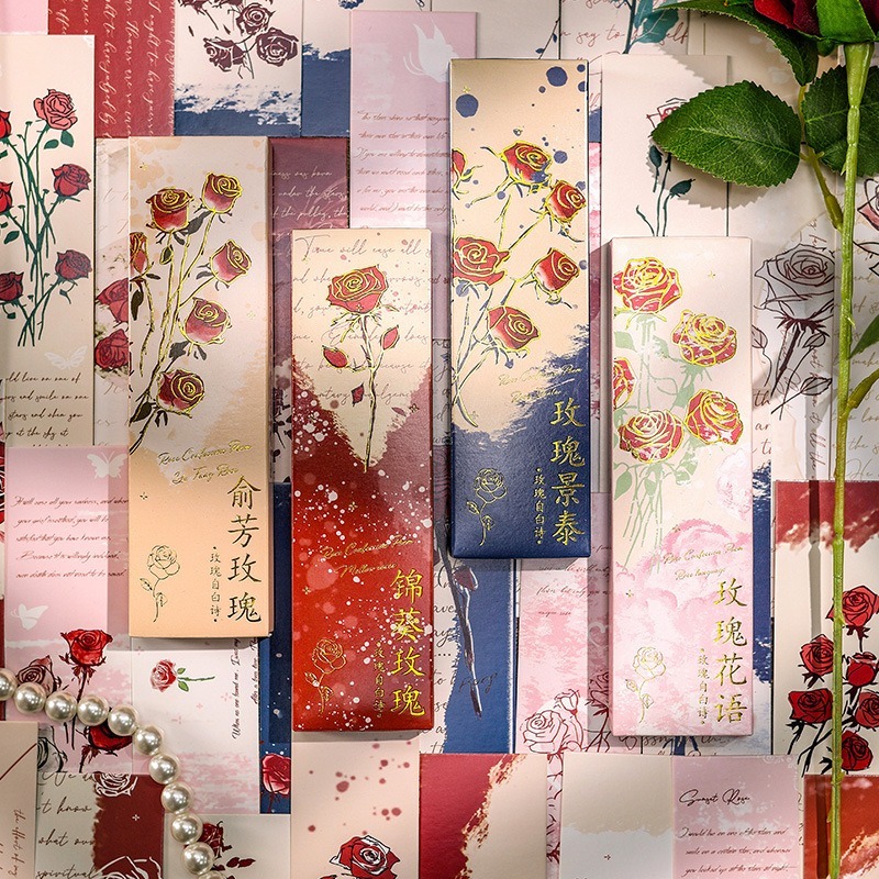 30pcs Rose Poem Bookmark Set White Card Flower Paper Memo Page Marker ...