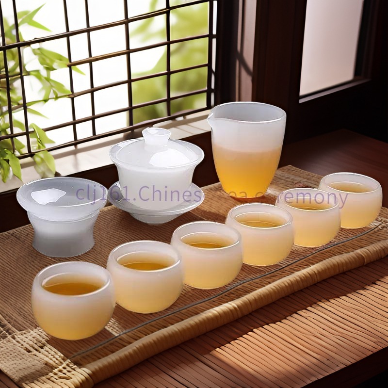 ((Genuine) Ancient Method Glass Glass Jade Porcelain Teacup Tea Set ...
