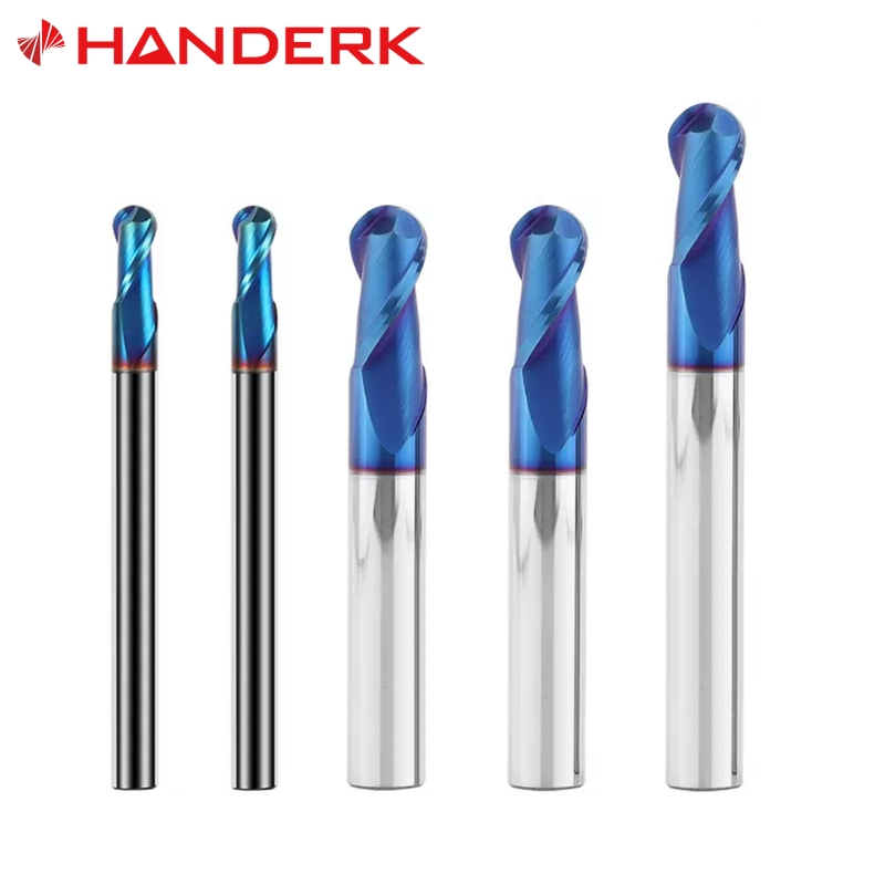 HANDERK Ball Nose Carbide End Mill Set HRC65 CNC Cutter Router Bits 2 Flute Spiral Milling Tool ...