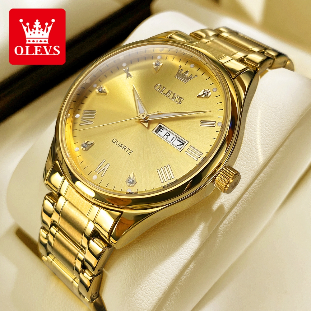 OLEVS Watch For Men Waterproof Original Quartz Luminous Calendar Gold ...