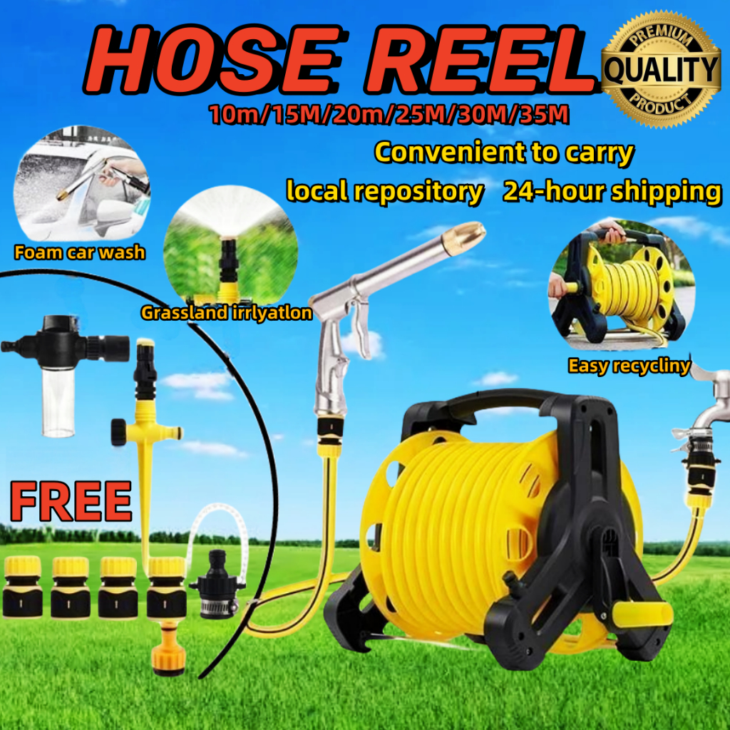 30m Hose Reel Garden Hose set nozzle palsu Heavy Duty Water Pipe Roll ...