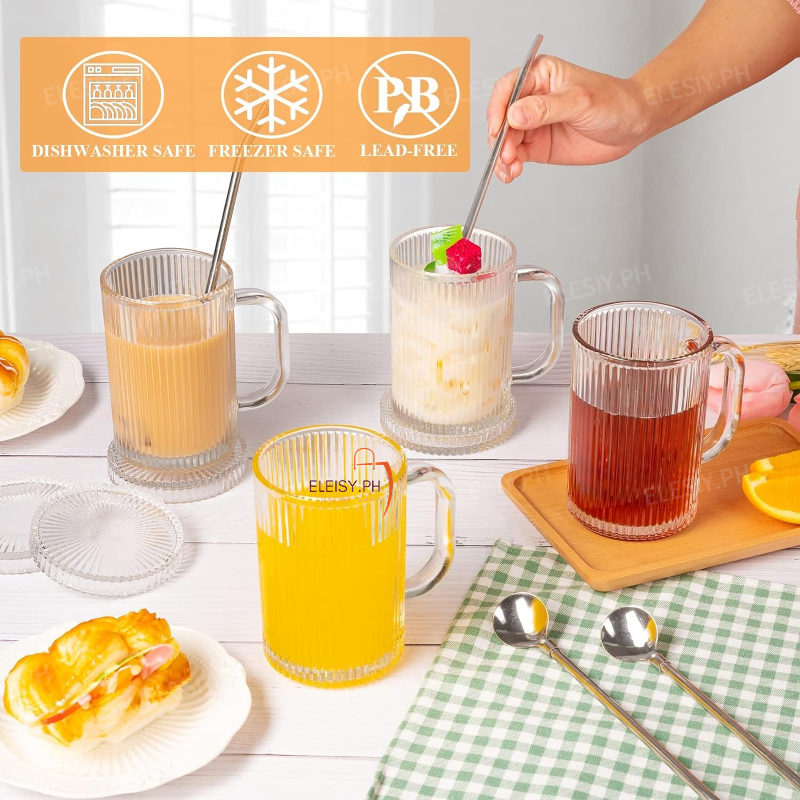 From PH Clear Glass Coffee Mug Coffee Cup Premium Ribbed Drinking ...