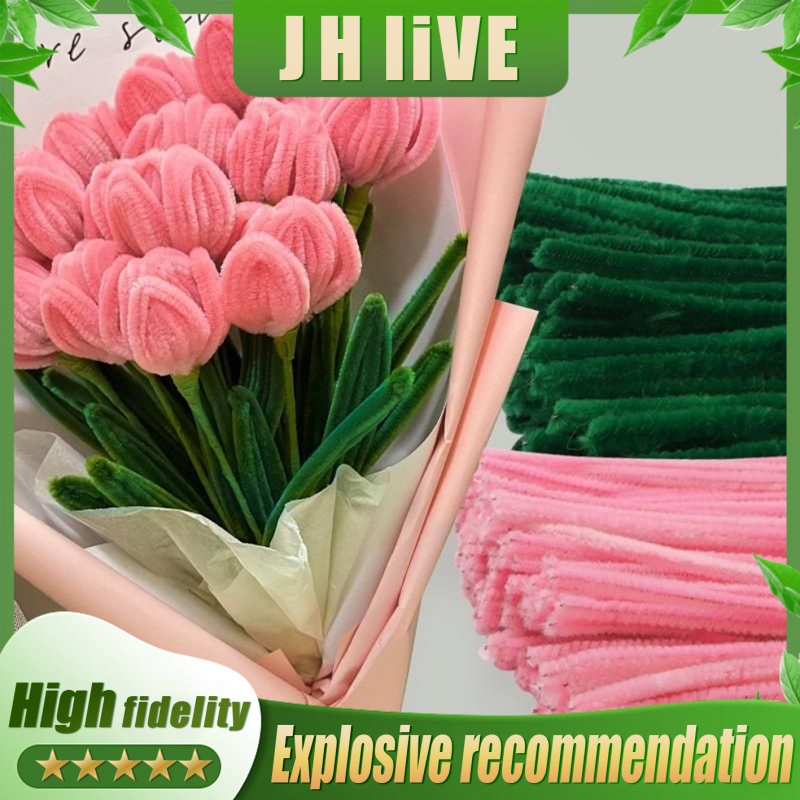 100pcs Colorful Dense fuzzy wire pipe cleaner craft flower Chenille ...