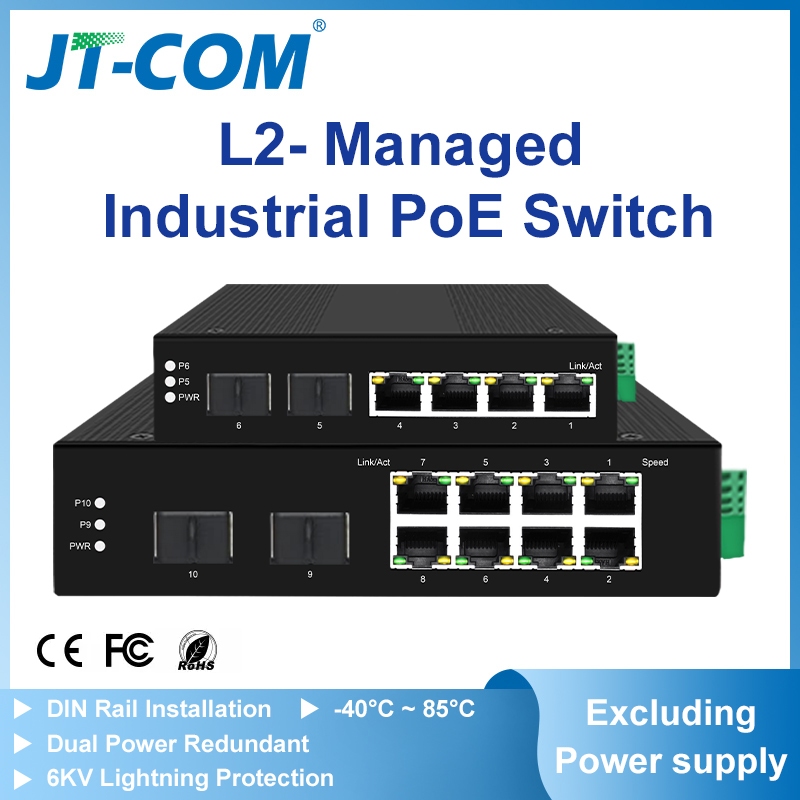JT-COM Industrial 8-Port Gigabit Managed PoE Switch 4/8 Port 10/100/1000Mbps + 2 Port Gigabit ...