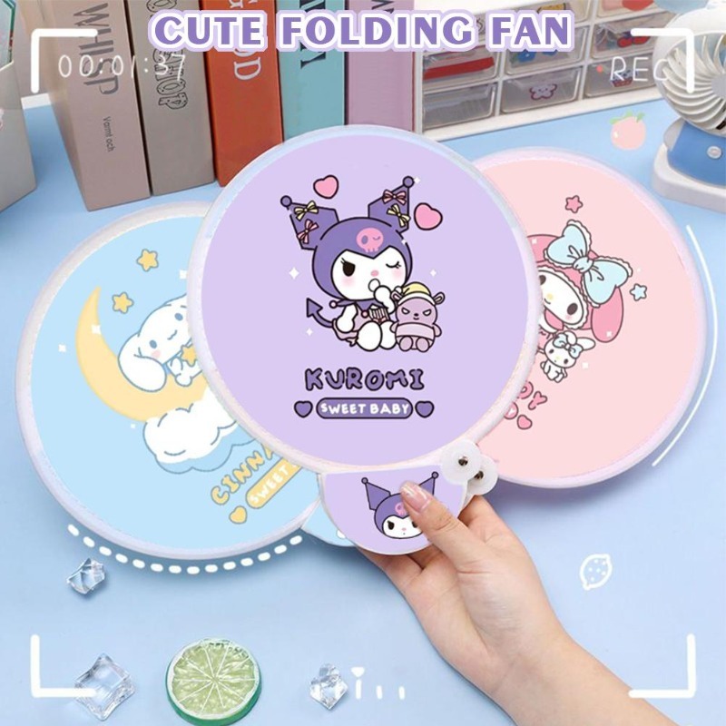 Mini Cute Foldable Fan Kuromi Melody Portable Round Folding Fan ...