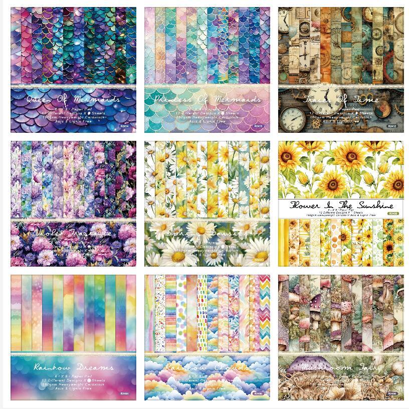 Paper Pack 6"x6" Spring flowers 12 sheet Art Background Paper Card ...