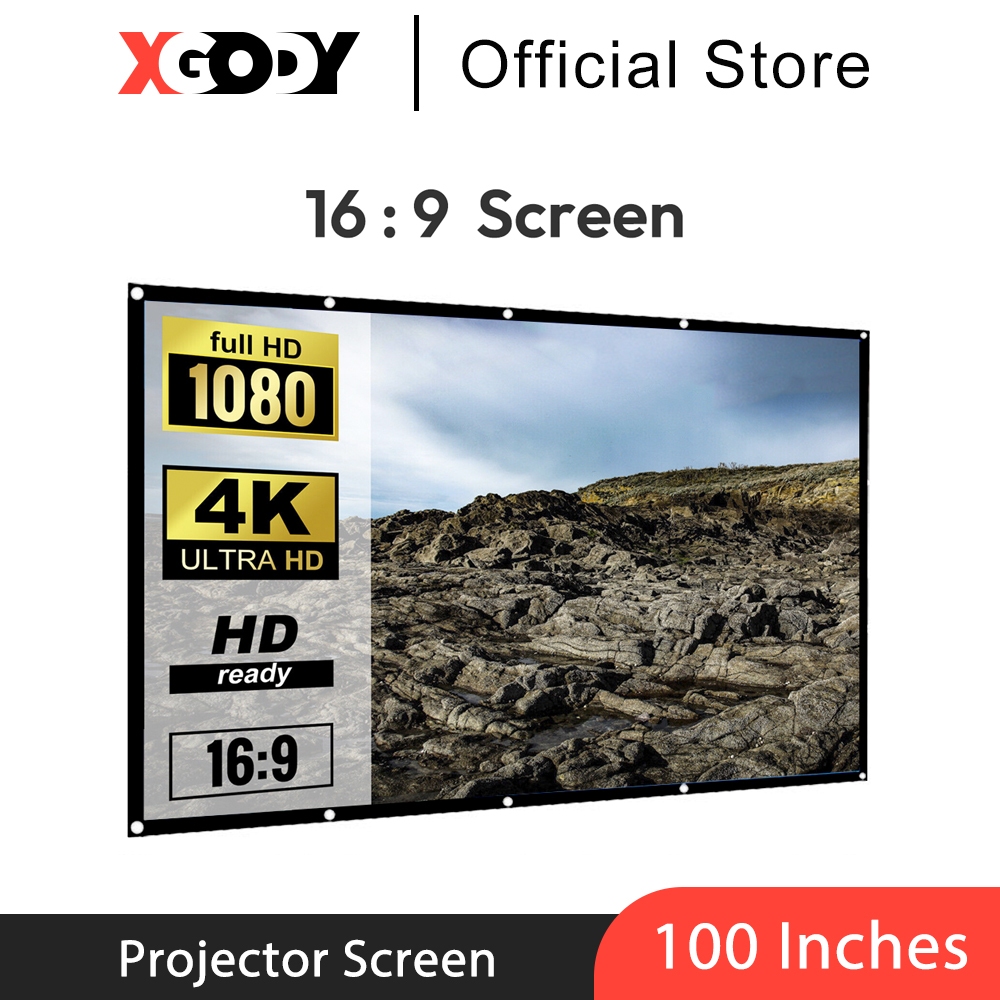XGODY Projector Screen 100 Inch 16:9 HD Home Folding Portable Simple ...