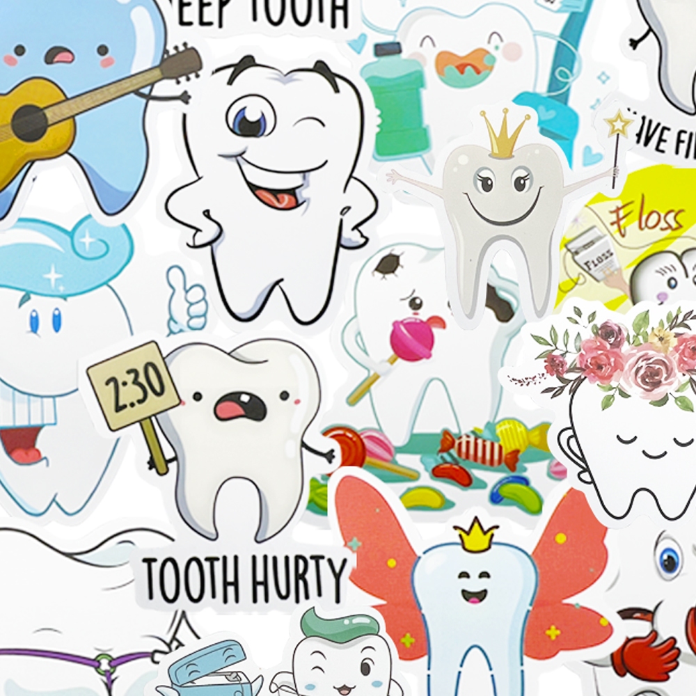 50Pcs/Pack Cute Cartoon Tooth Stickers Graffiti Decals Laptop Scrapbook ...