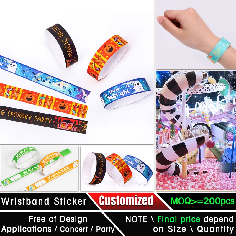 custom waterproof wristband sticker disposable wrist tyvek paper game ...