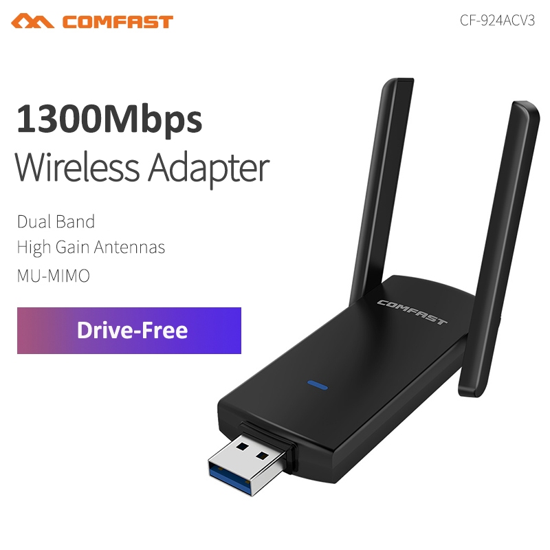 Comfast Gigabit USB Wifi Adapter 1300Mbps 2.4G 5GHz Antenna Wifi USB ...