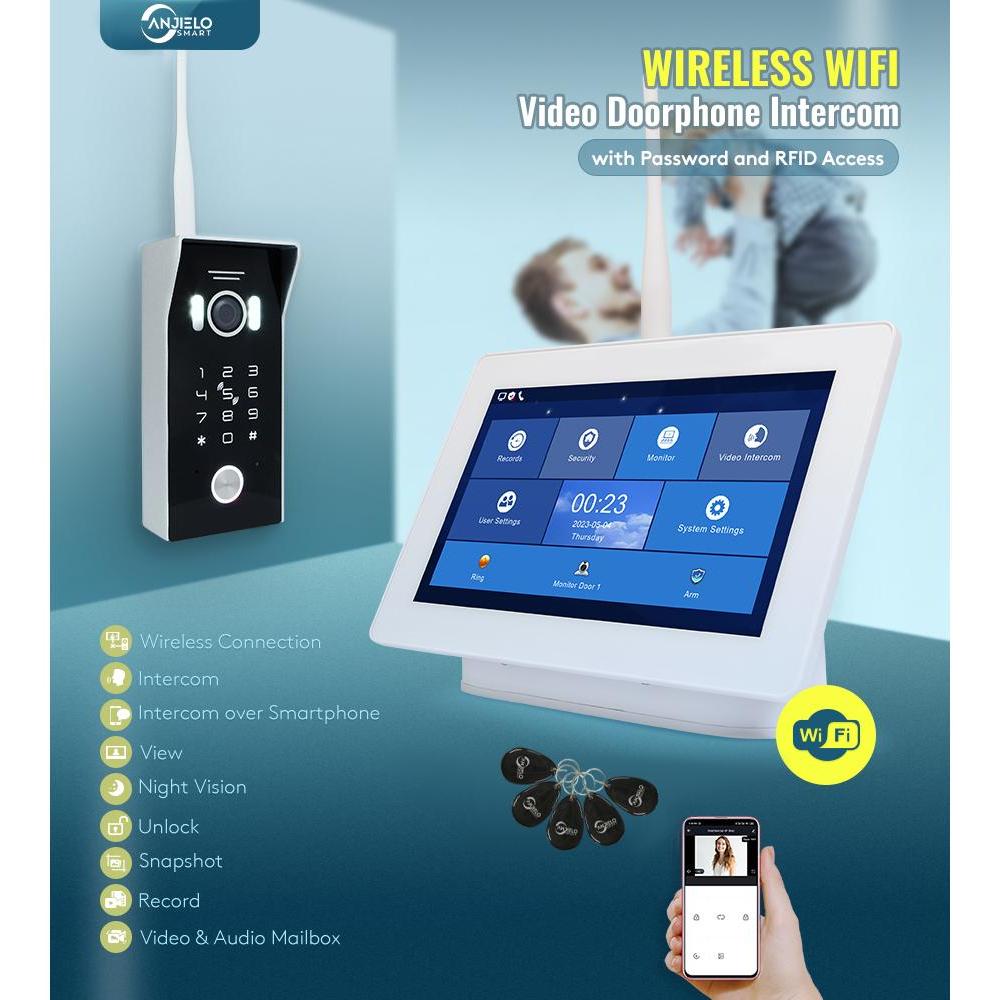 Wireless Tuya7 inch touch screen Video Intercom Door Bell Password RFID ...
