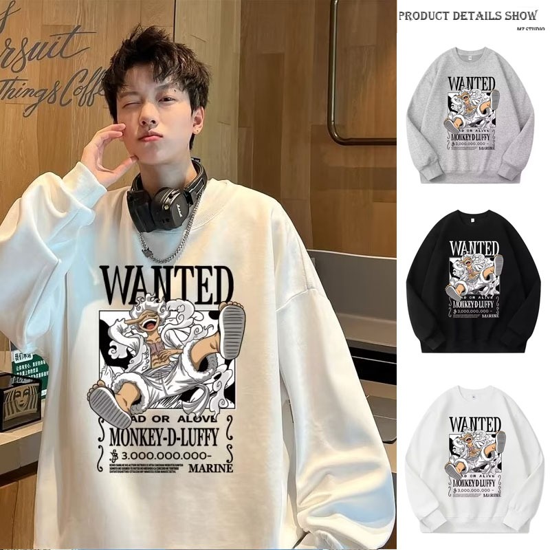 Japanese New Men's One Piece Nika Lufei Five-gear Anime Printed Sweat ...