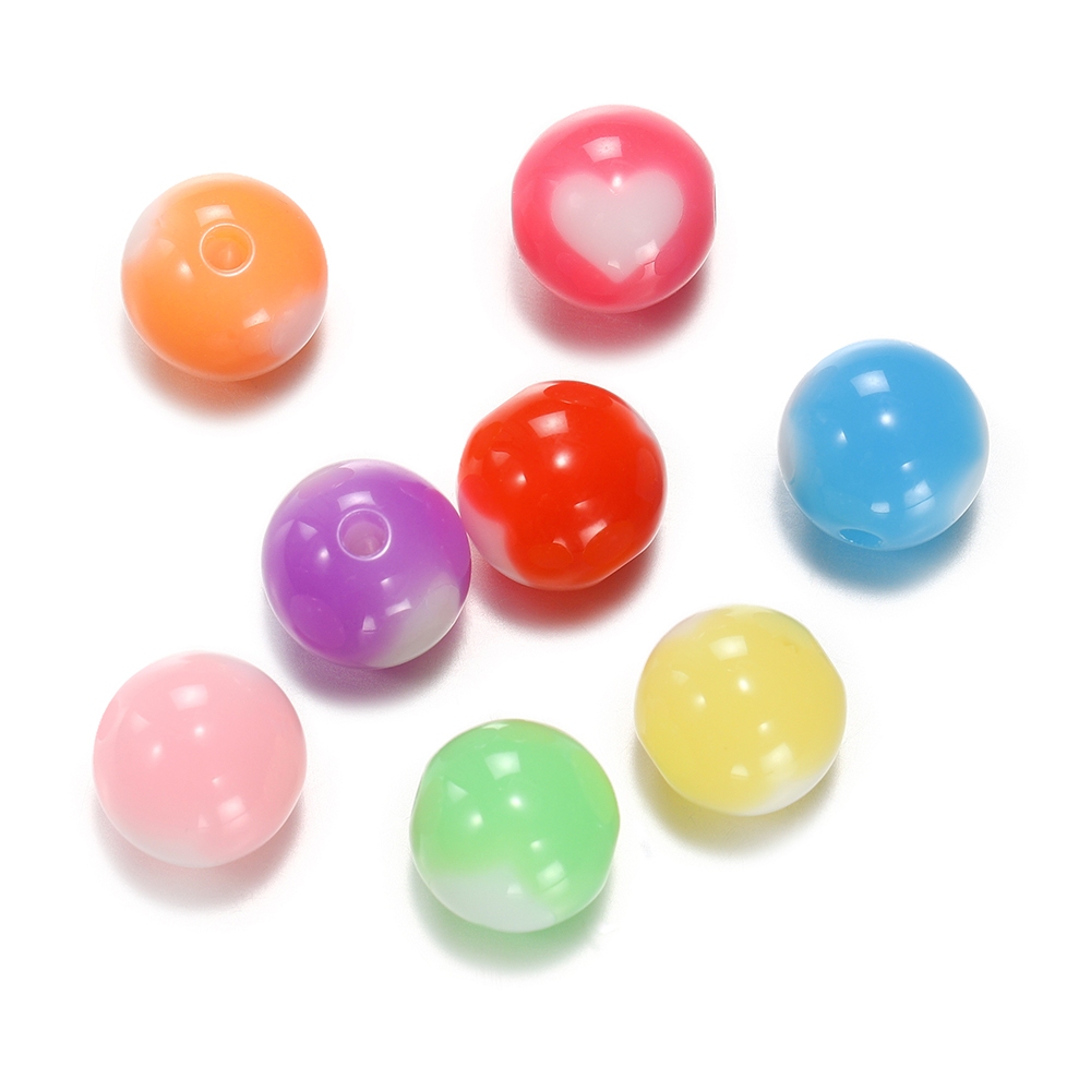 St. kunkka 10-30Pcs Acrylic Heart Round Beads Rainbow Color Heart Print ...