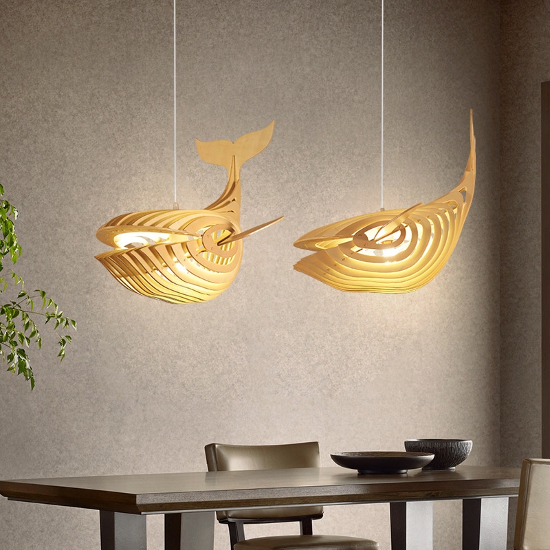 Creative Wooden Whale Fish Shaped Pendant Light Wood Art Dining ...