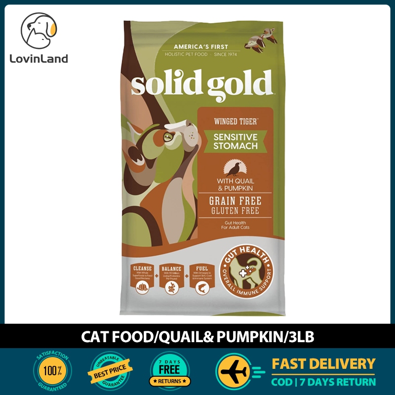 SolidGold Sensitive Stomach Dry Cat Food Made with Real Quail&Pumpkin Grain Free Cat Food 1.36kg ...