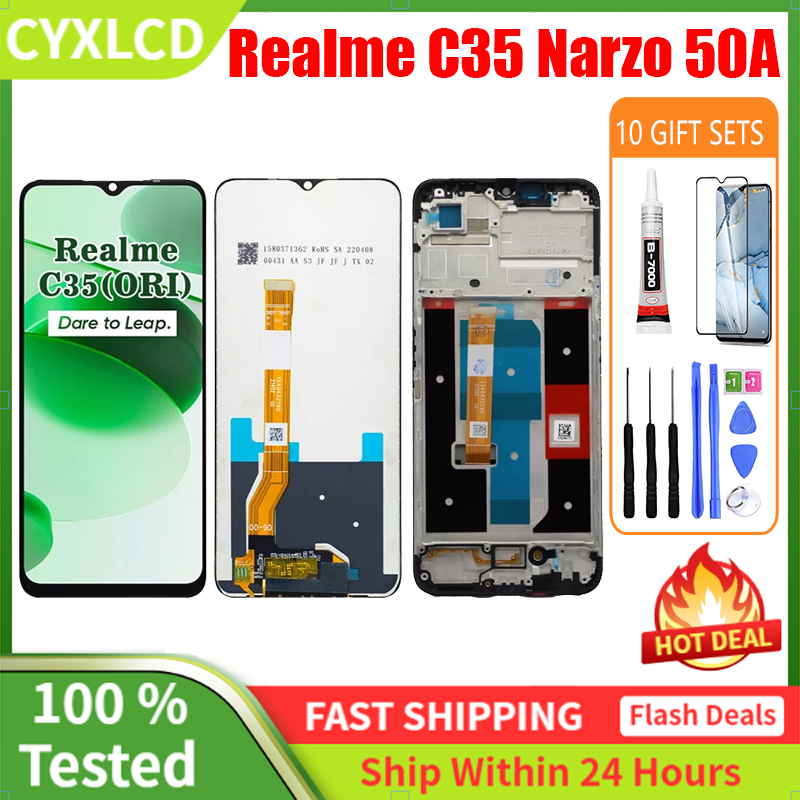 Original For oppo Realme C35 RMX3511 Narzo 50A Prime RMX3516 LCD Touch Screen With Frame ...