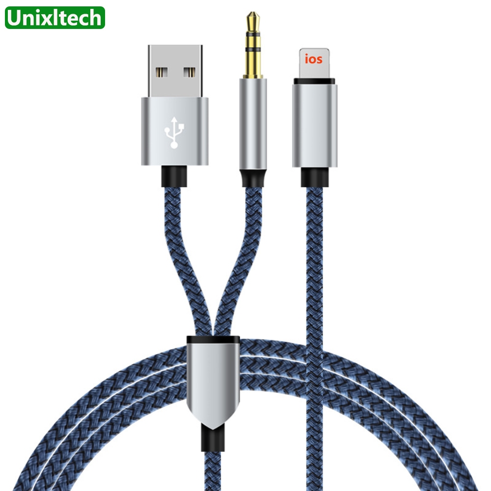 2 in 1 3.5mm Aux Cable to ios Light/USB Audio Jack Cord Input Adapter ...