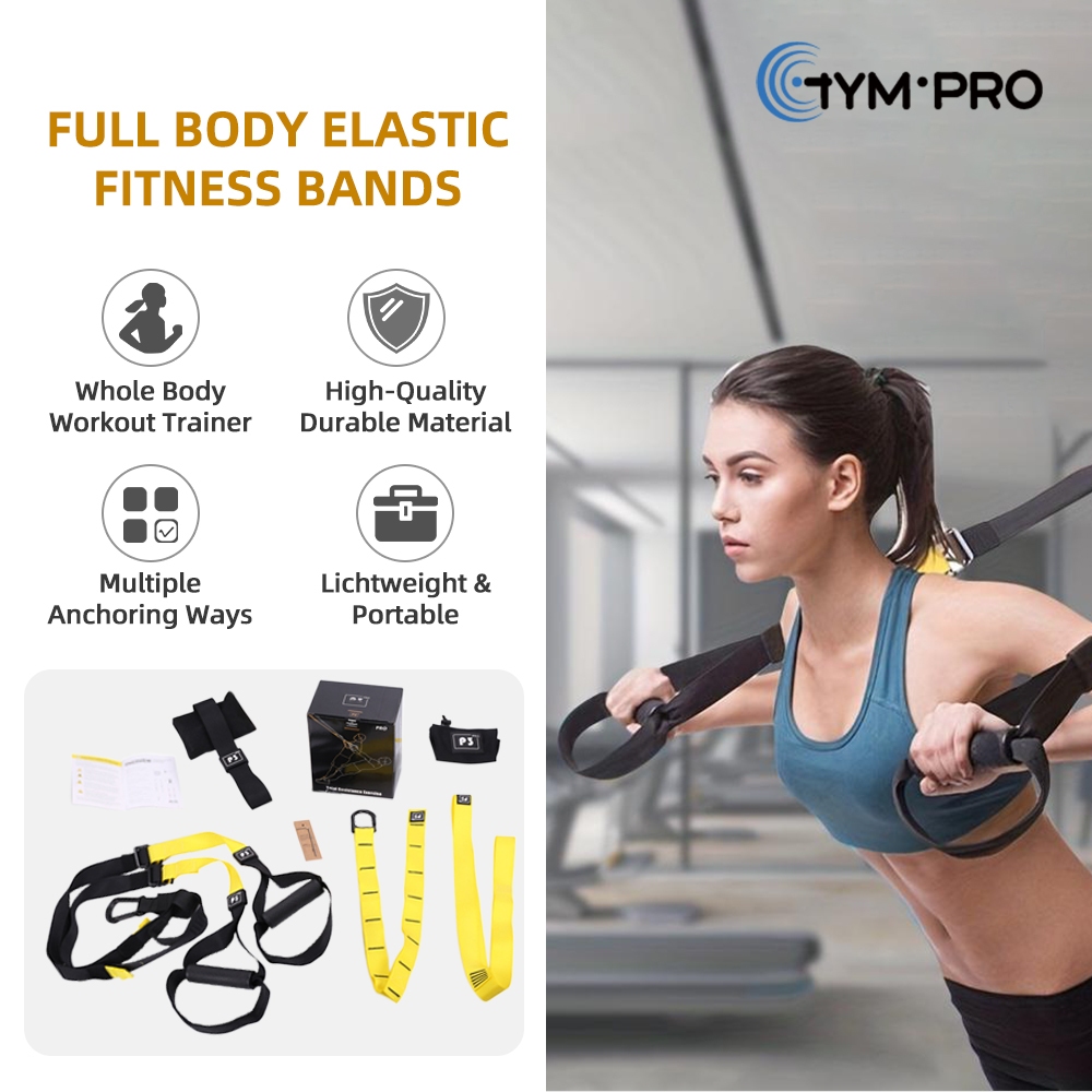 Gym Suspension Straps Handles Exercise Bands Rope Training Kit System ...